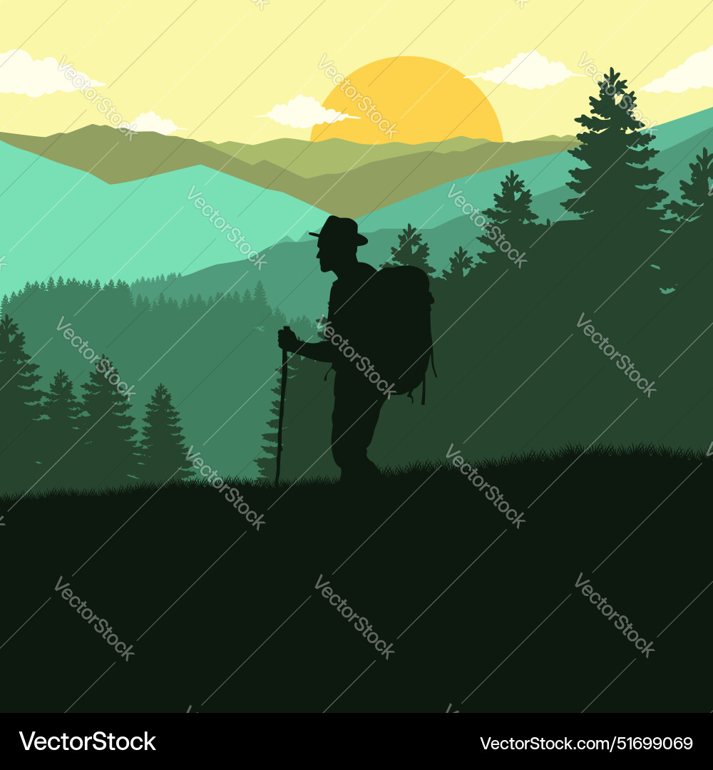 Hiking man silhouette Royalty Free Vector Image