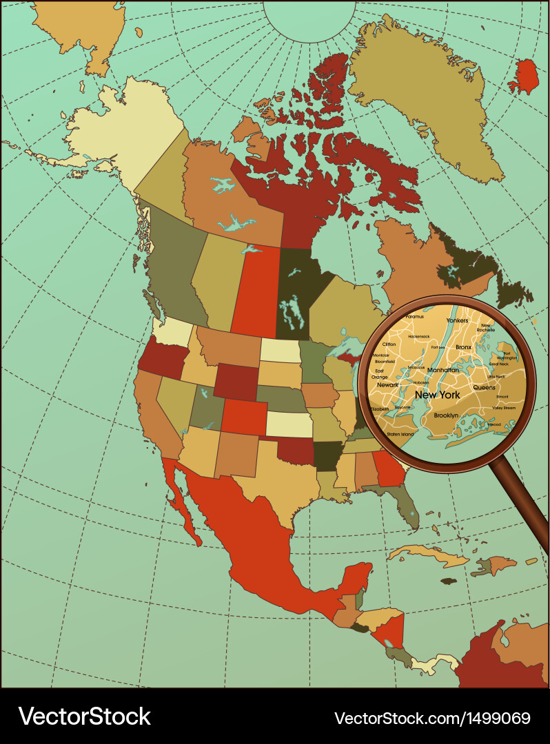 North America Map with New York Highlight Vector Image