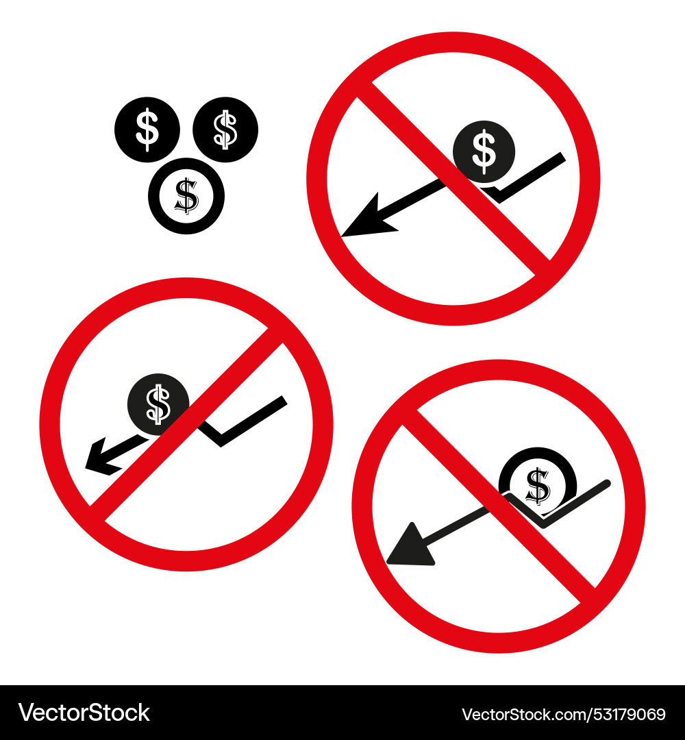 Prohibited financial transactions symbols no Vector Image