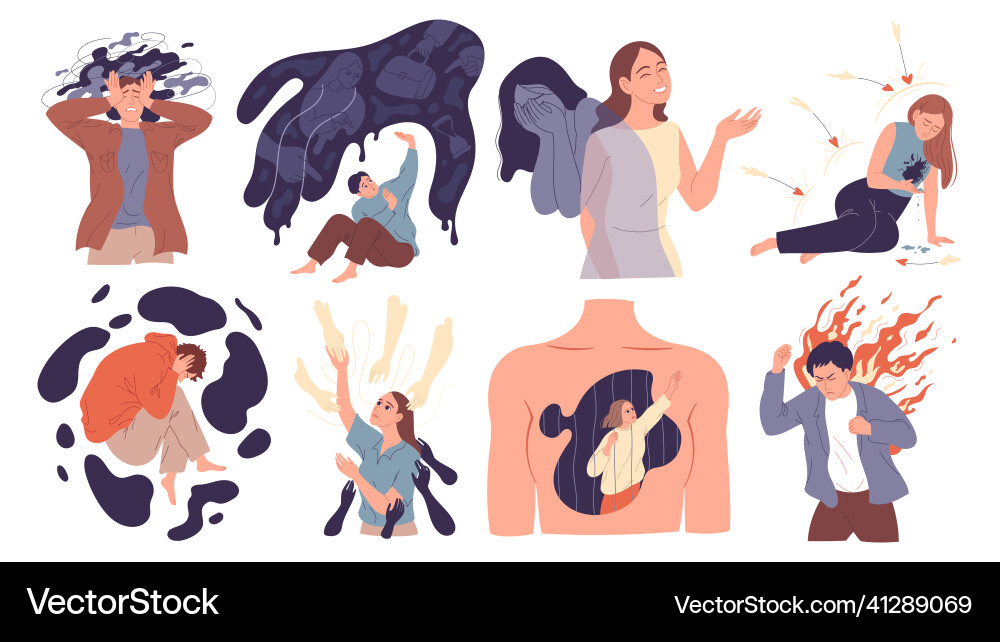 Set of people in difficult situations Royalty Free Vector
