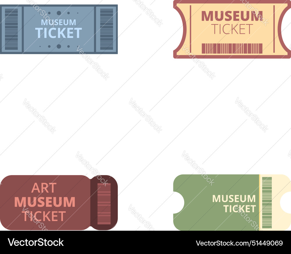Ticket museum icons set cartoon Royalty Free Vector Image