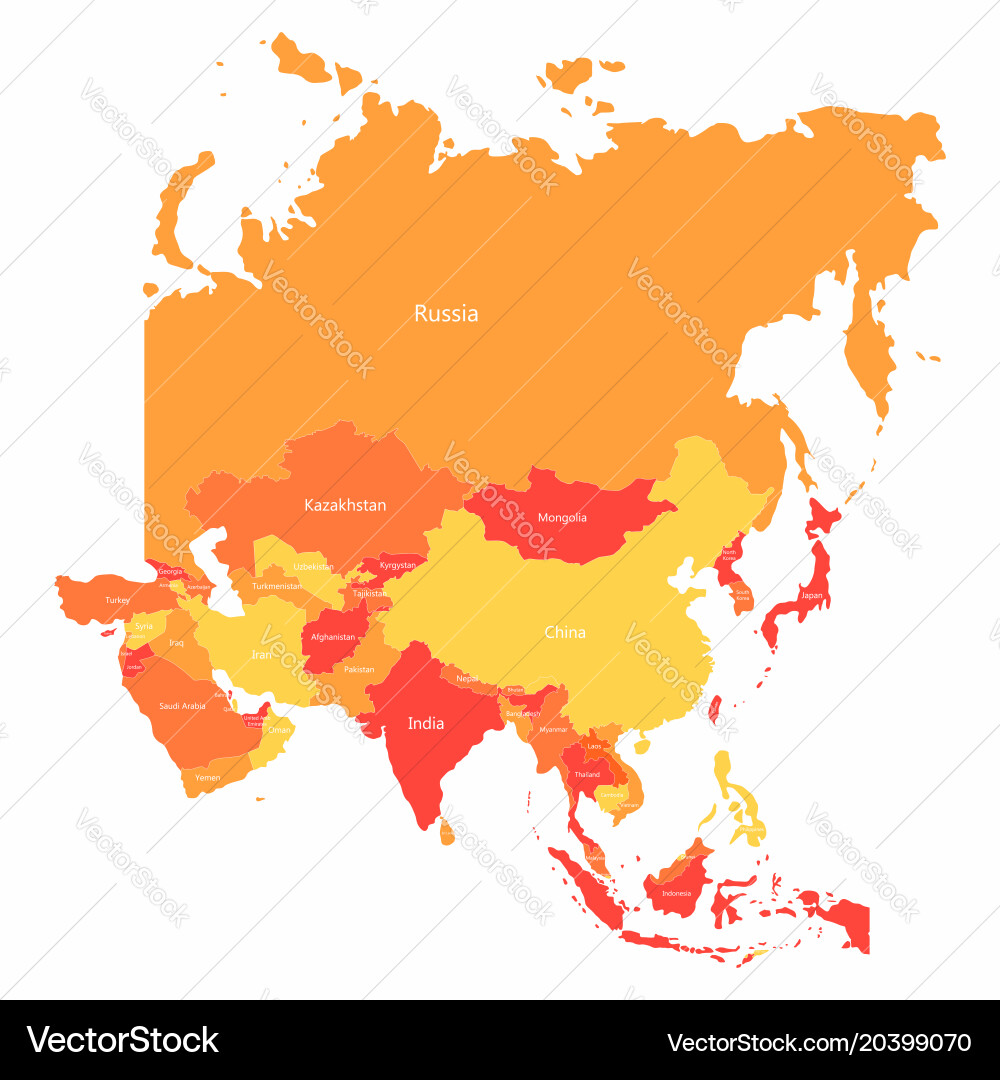 Asia map with countries borders abstract red Vector Image