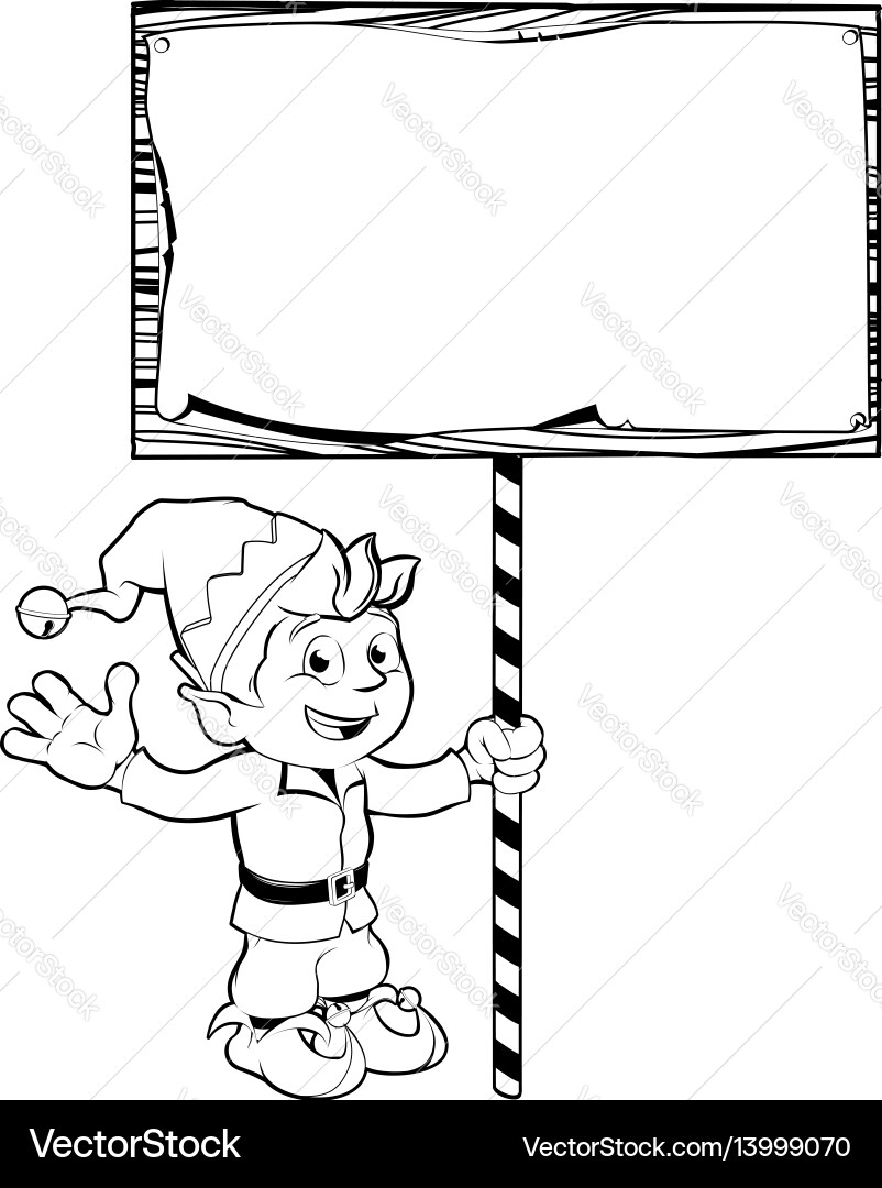 Cartoon christmas elf with sign Royalty Free Vector Image