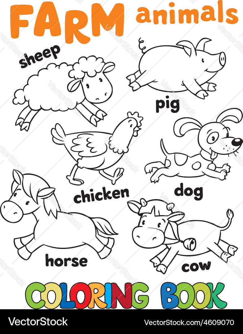 Cute Farm Animals Coloring Book Royalty Free Vector Image