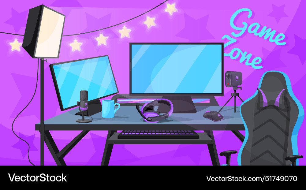 Gamer workplace game blogger streamer table Vector Image