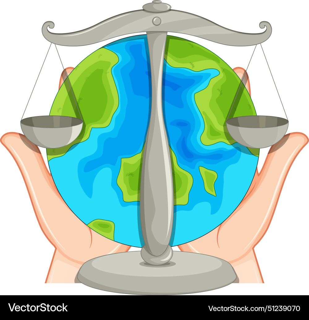 Hands holding a scale with earth balanced on it Vector Image