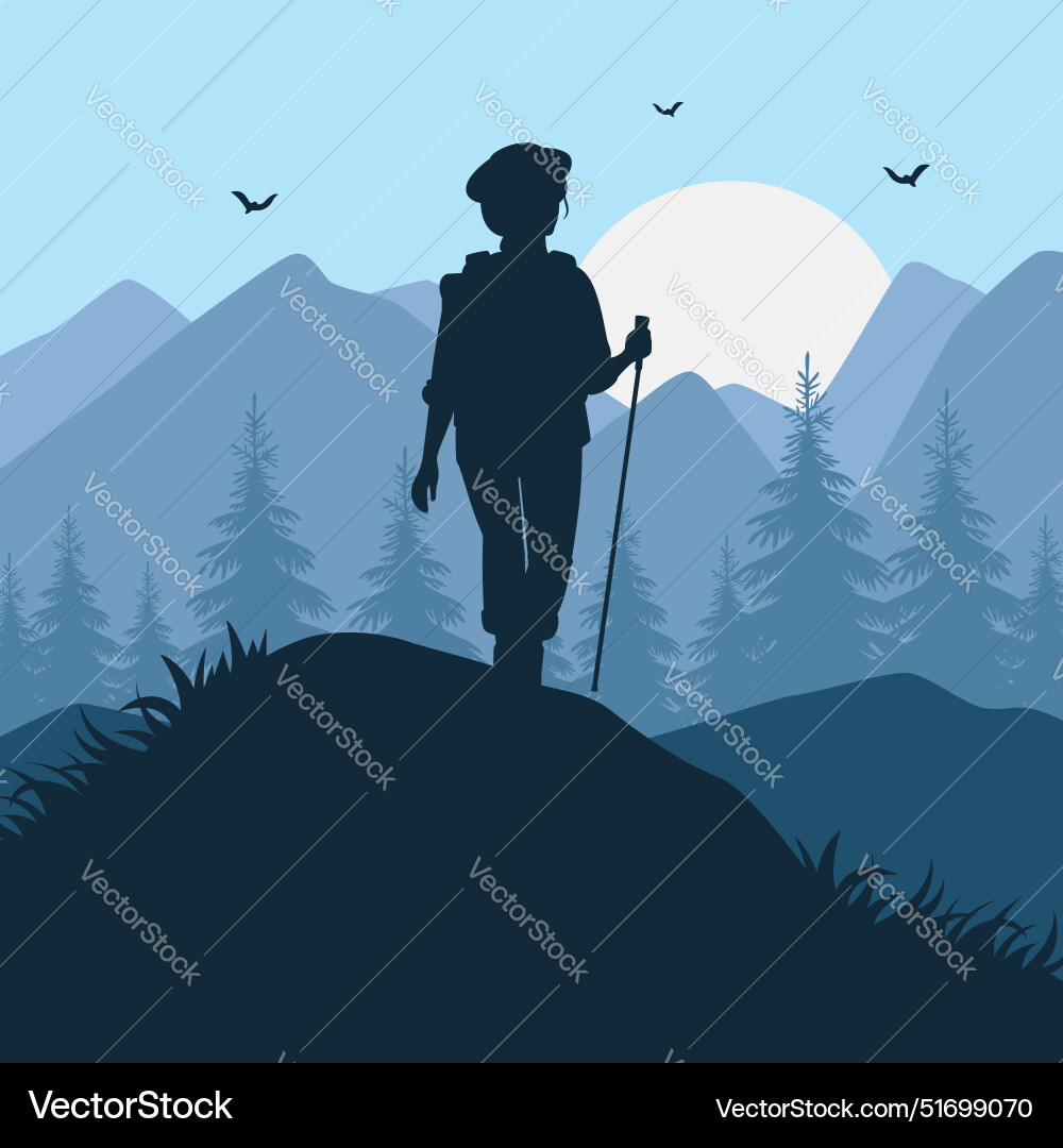 Wander Frau Silhouette Lizenzfreies Vektorbild
