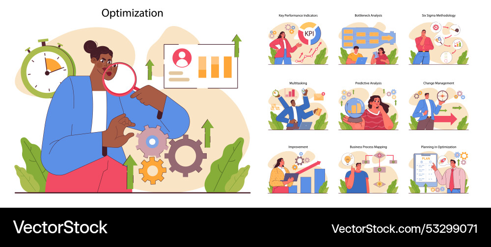 Business processes optimization set productive Vector Image