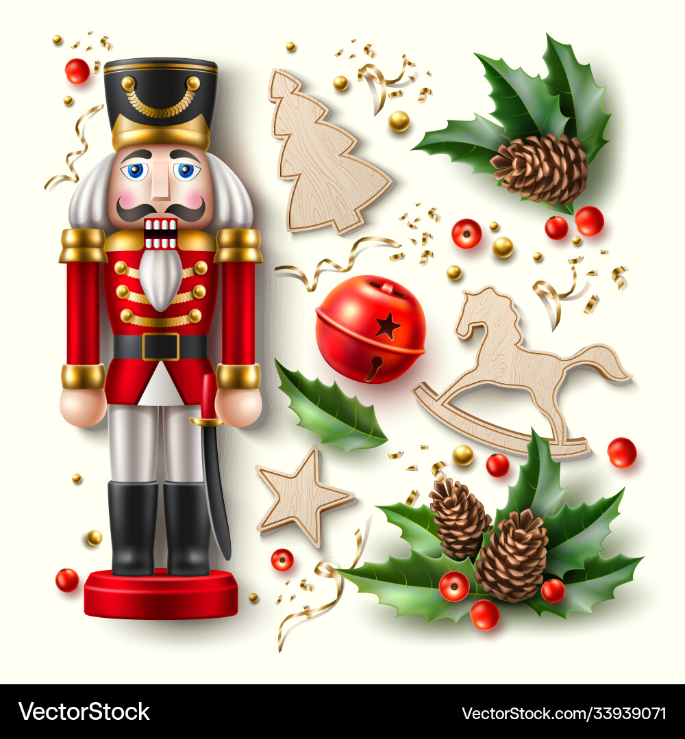 Christmas symbol realistic set nutcracker Vector Image