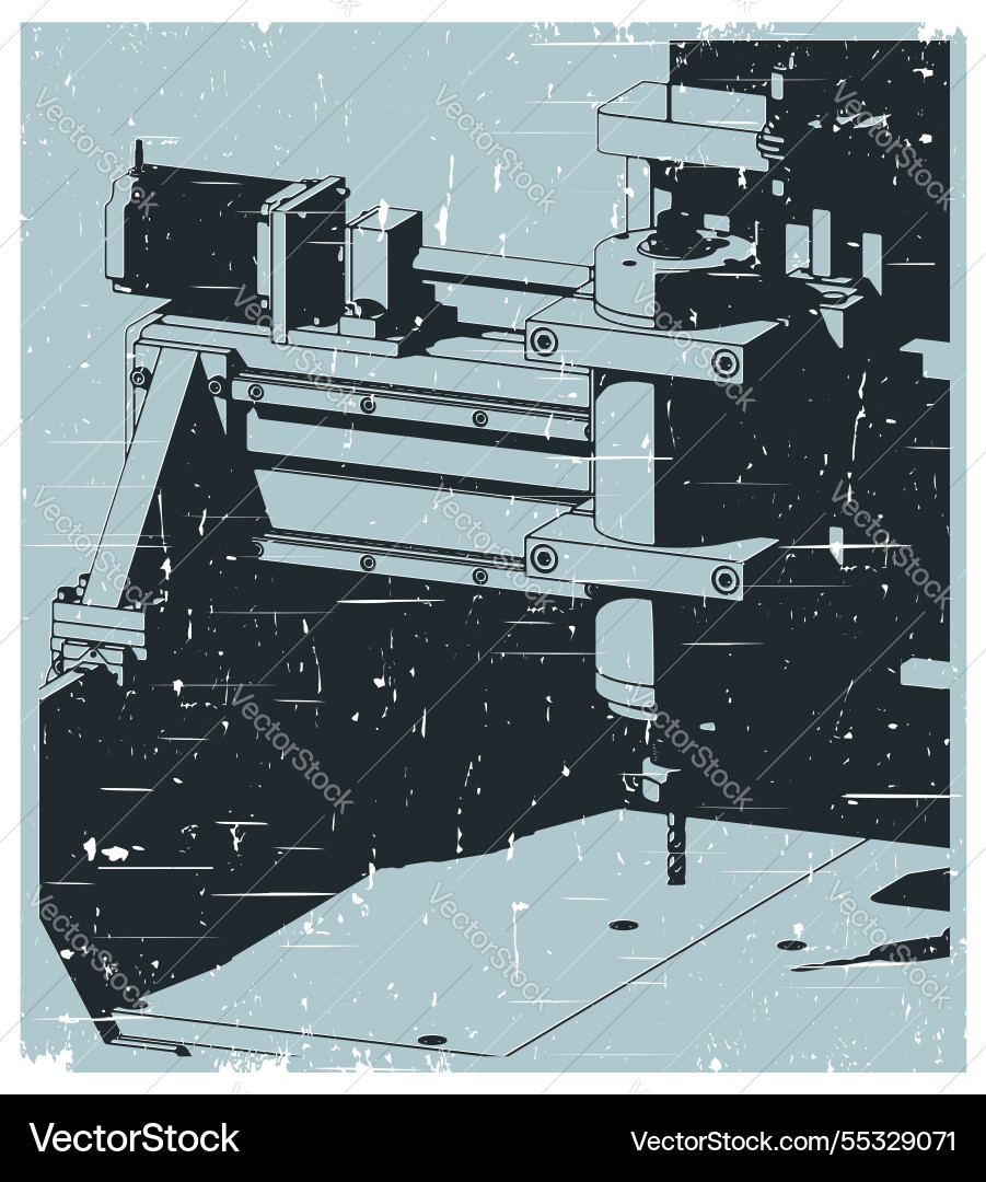 Cnc router sclose-up retro poster Royalty Free Vector Image