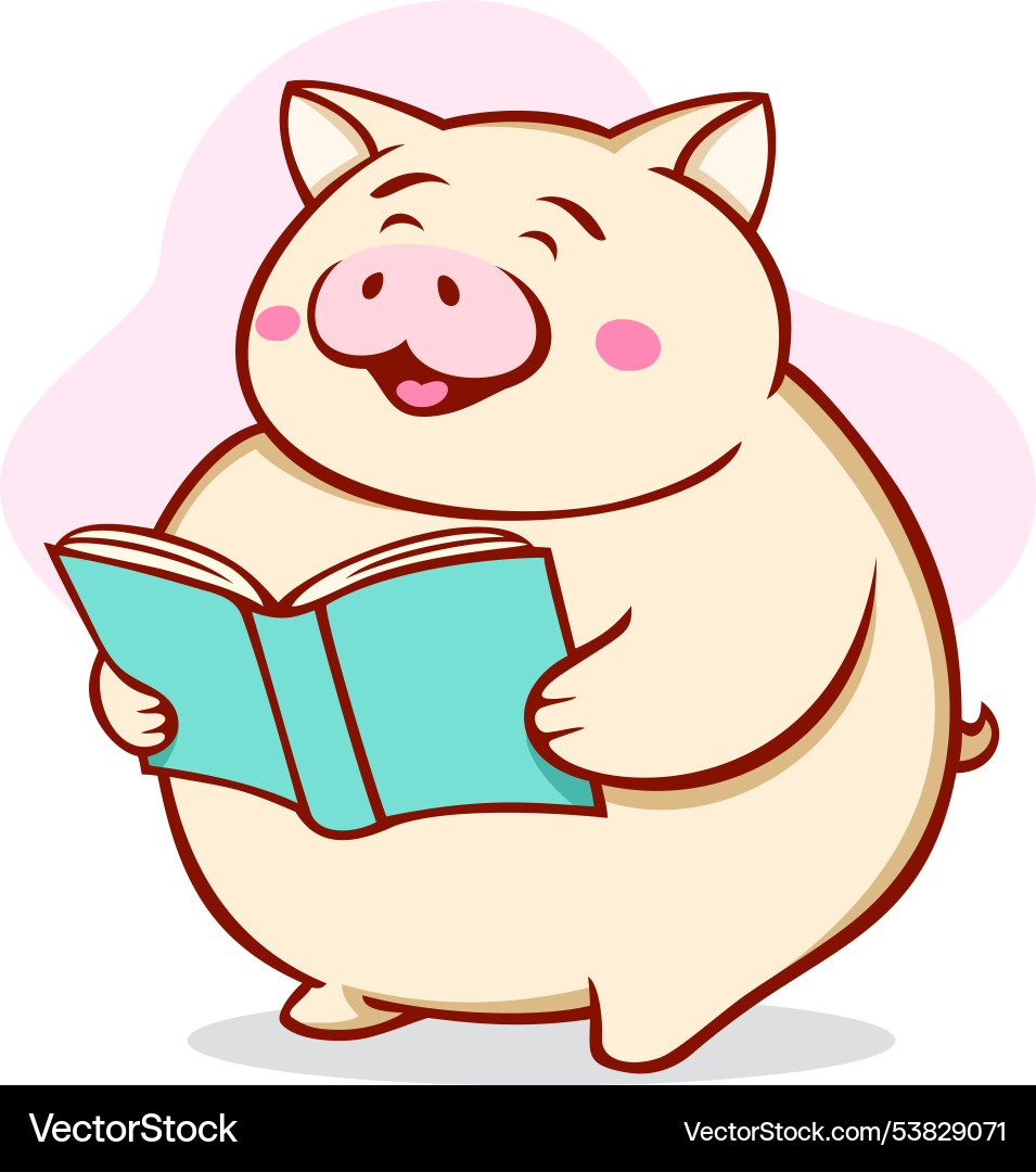 Funny fat pig reading book cartoon Royalty Free Vector Image