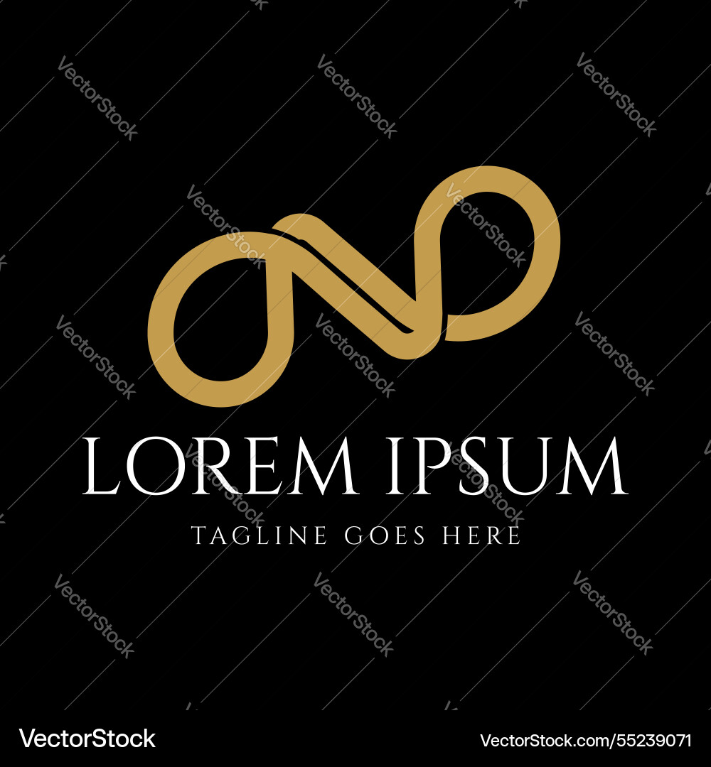 Golden initial letter n infinity sign symbol line Vector Image