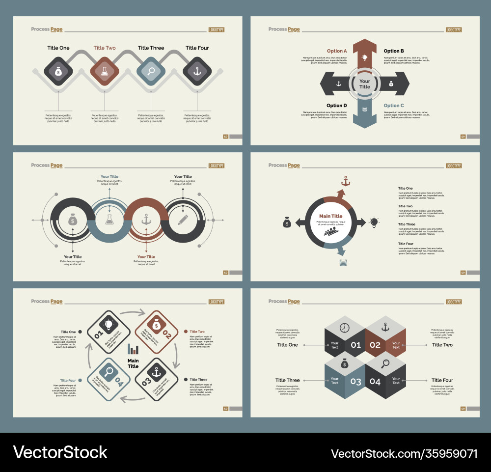 Six teamwork slide templates set Royalty Free Vector Image