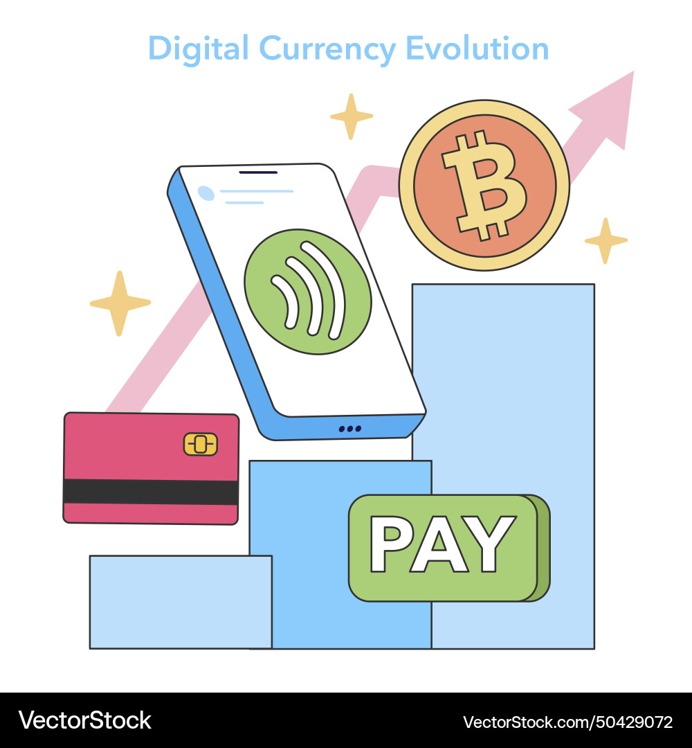 Digital currency evolution concept flat Royalty Free Vector