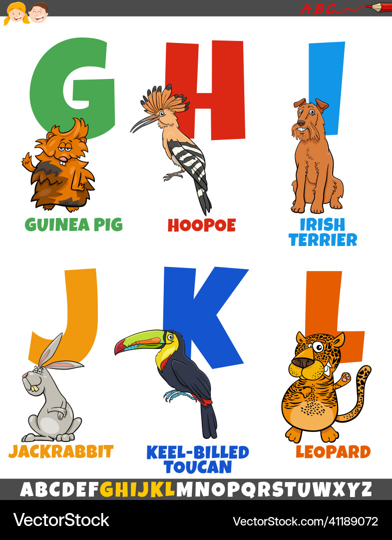 Educational alphabet set with cartoon animal Vector Image