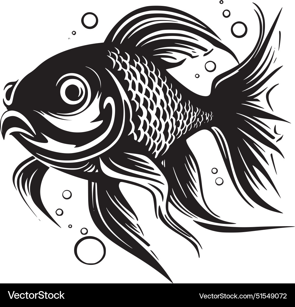 Goldfish - black and white Royalty Free Vector Image