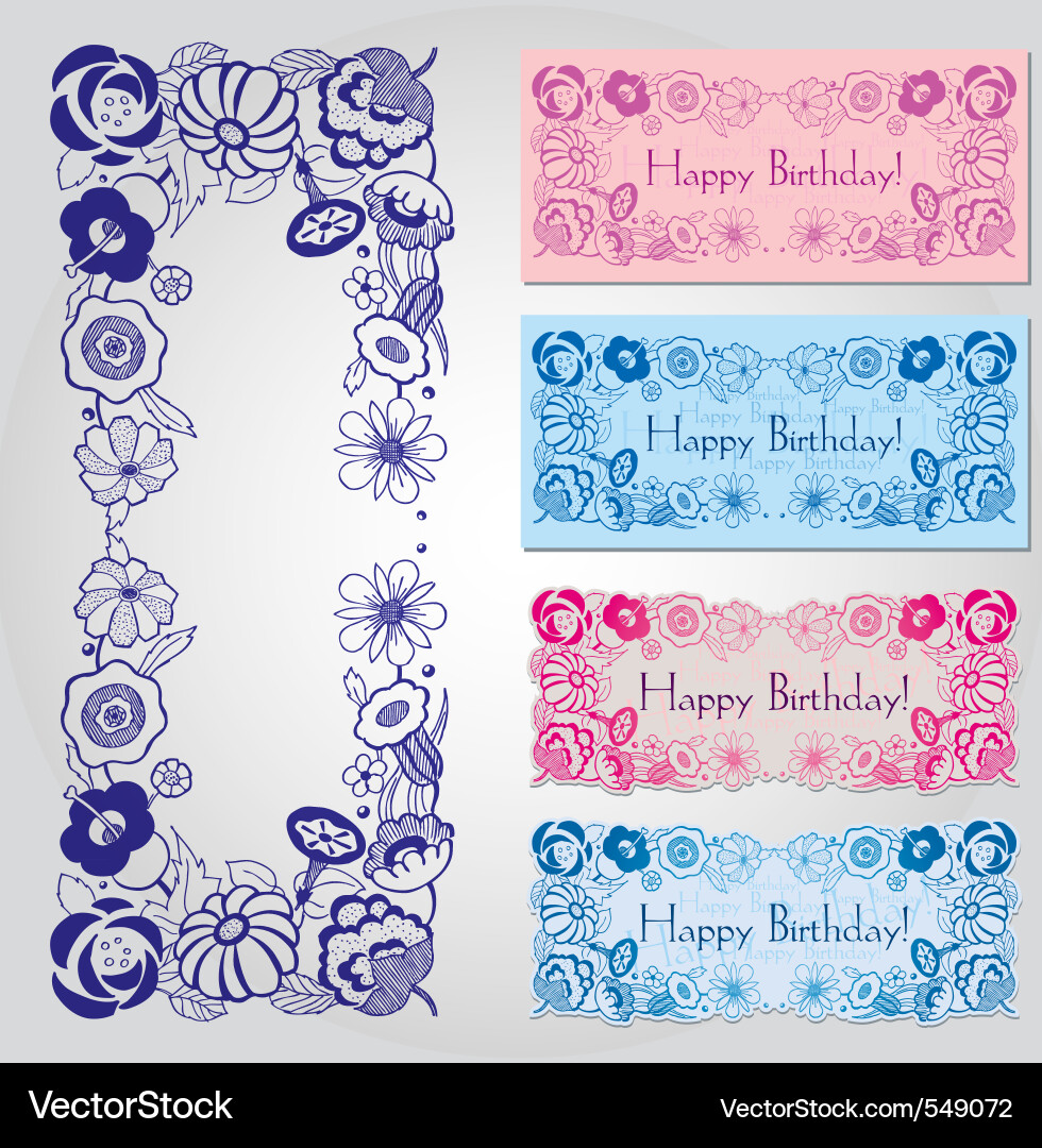 Happy birthday label design with floral frame Vector Image