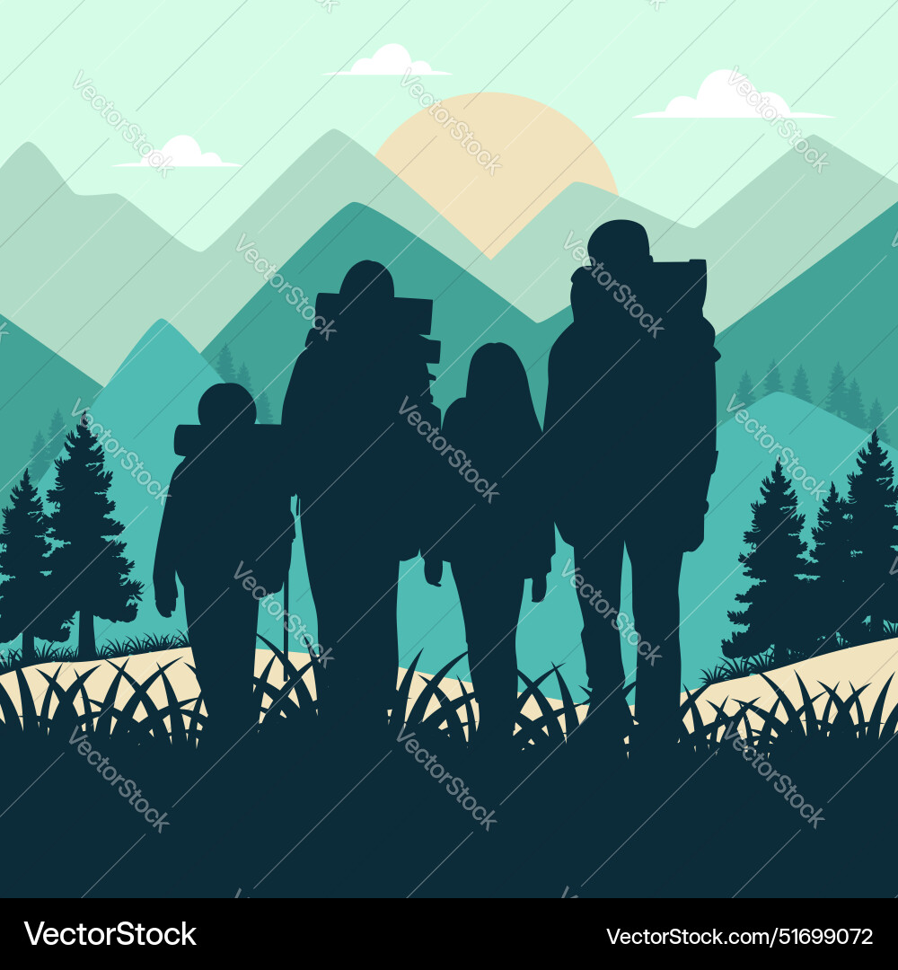 Hiking family silhouette Royalty Free Vector Image
