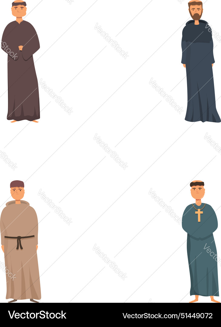 Priest character icons set cartoon various Vector Image