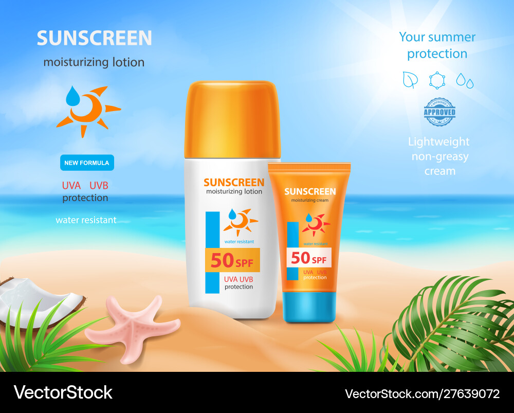 Sun protection sunscreen advertising Royalty Free Vector