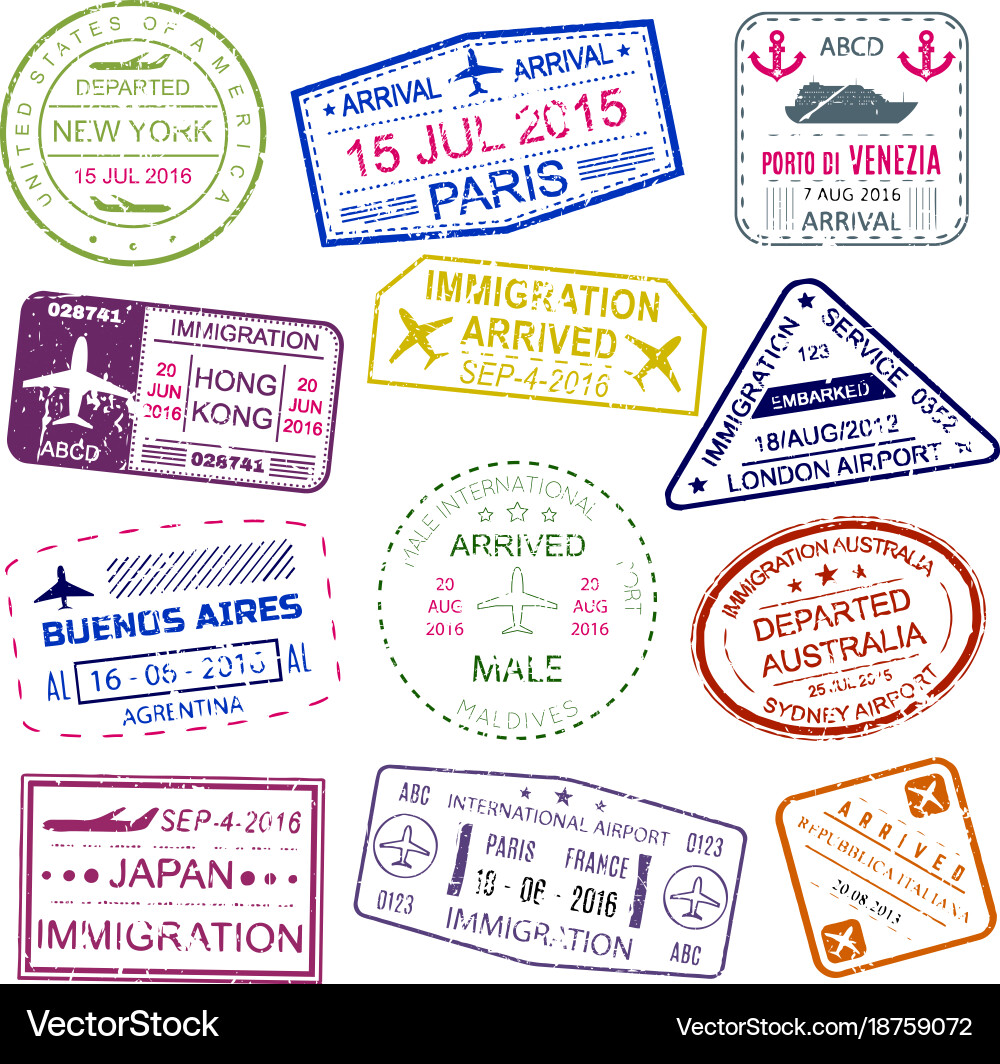 Visa stamps bright design collection Royalty Free Vector