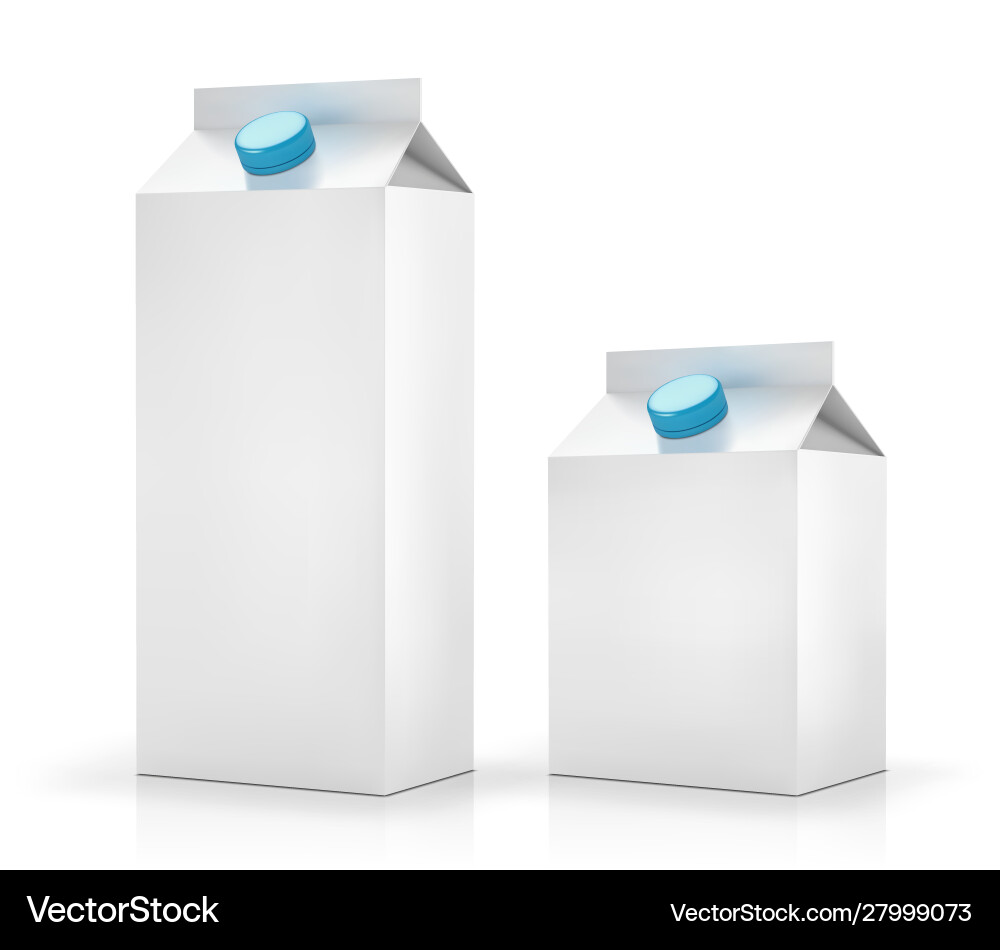 Blanke Milchkartonboxen auf weißem Hintergrund Vektorbild