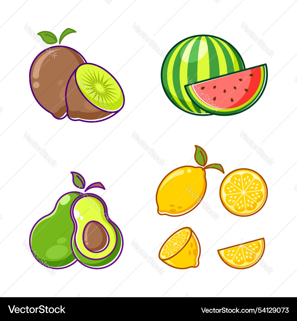 Cartoon style fresh fruit set Royalty Free Vector Image