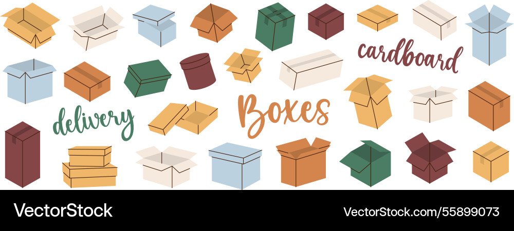 Delivery boxes set carton packaging Royalty Free Vector