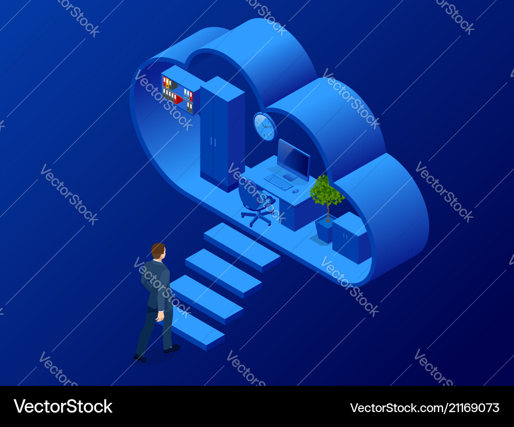 Isometric Cloud Office Concept Royalty Free Vector Image
