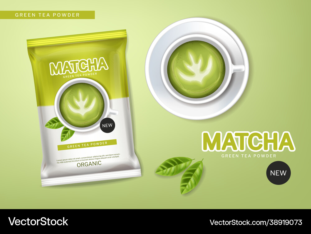 Matcha green tea powder realistic product Vector Image
