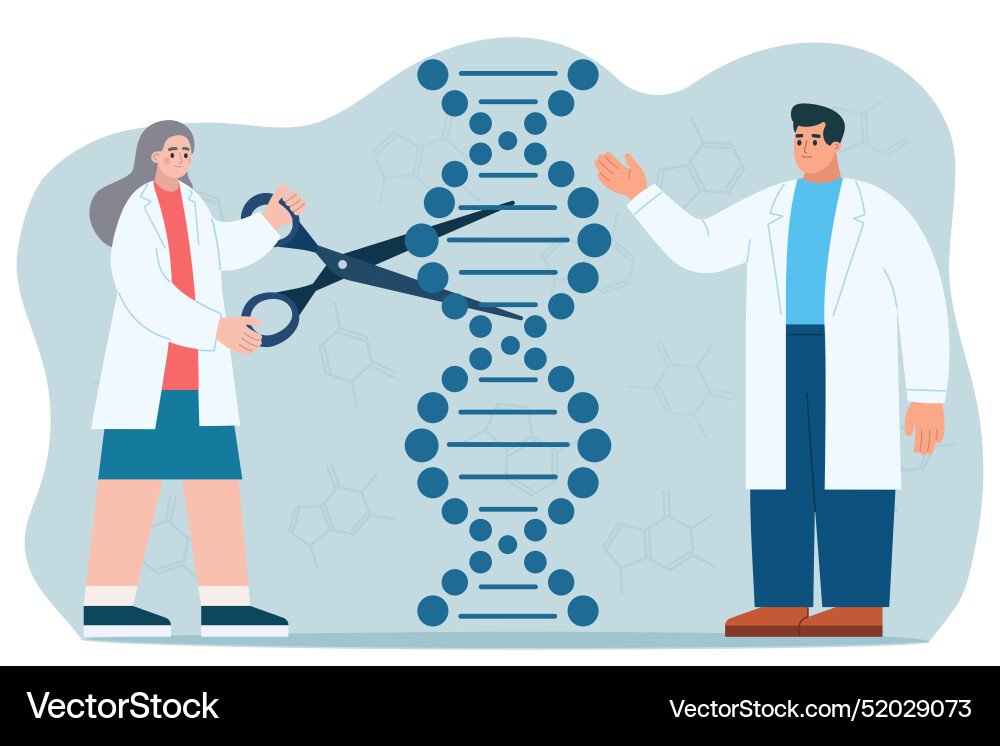 Scientists engaged in dna helix sequencing Vector Image