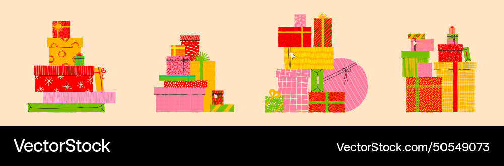 Set of four stacks different presents Royalty Free Vector