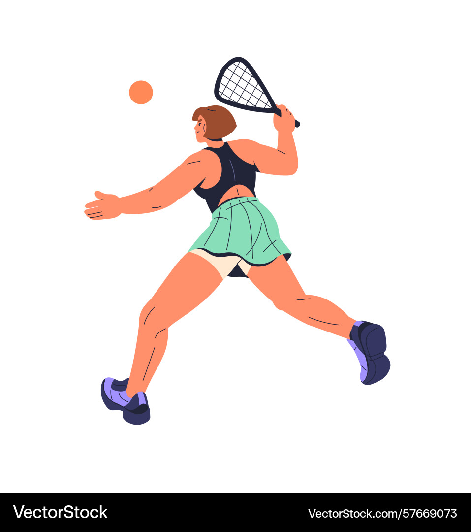 Squash player hits ball with racket back view Vector Image