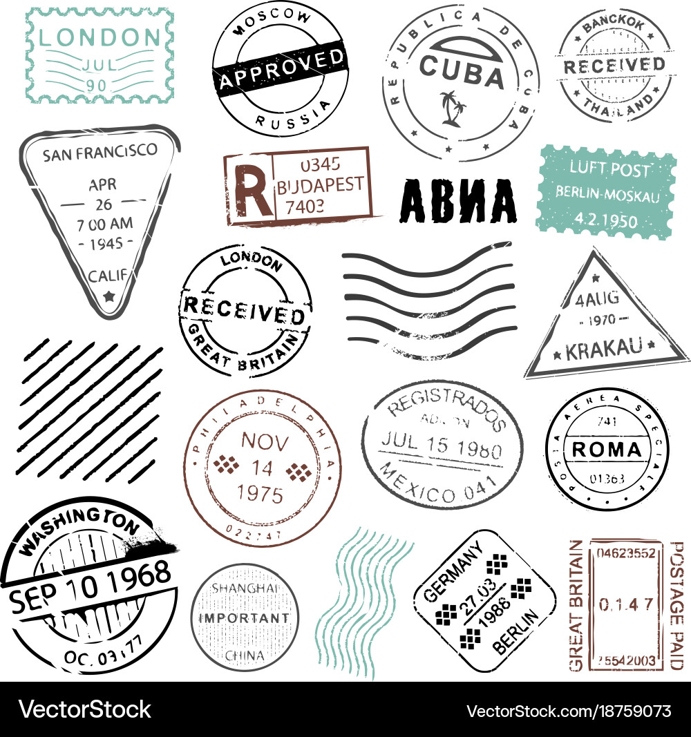 Vintage post stamps design collection Royalty Free Vector