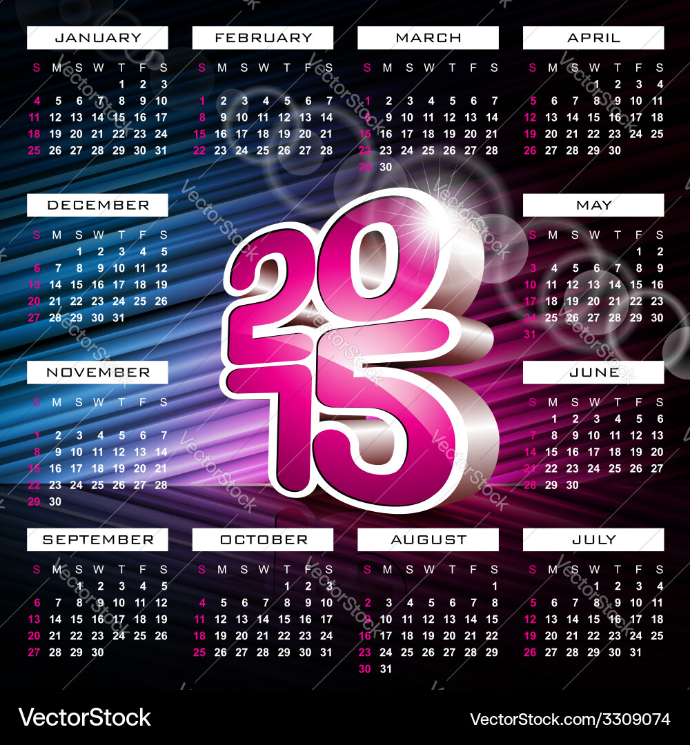 Calendar 2015 design on abstract color background Vector Image