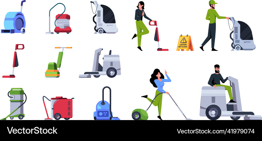Cleaning staff workers professional commercial Vector Image