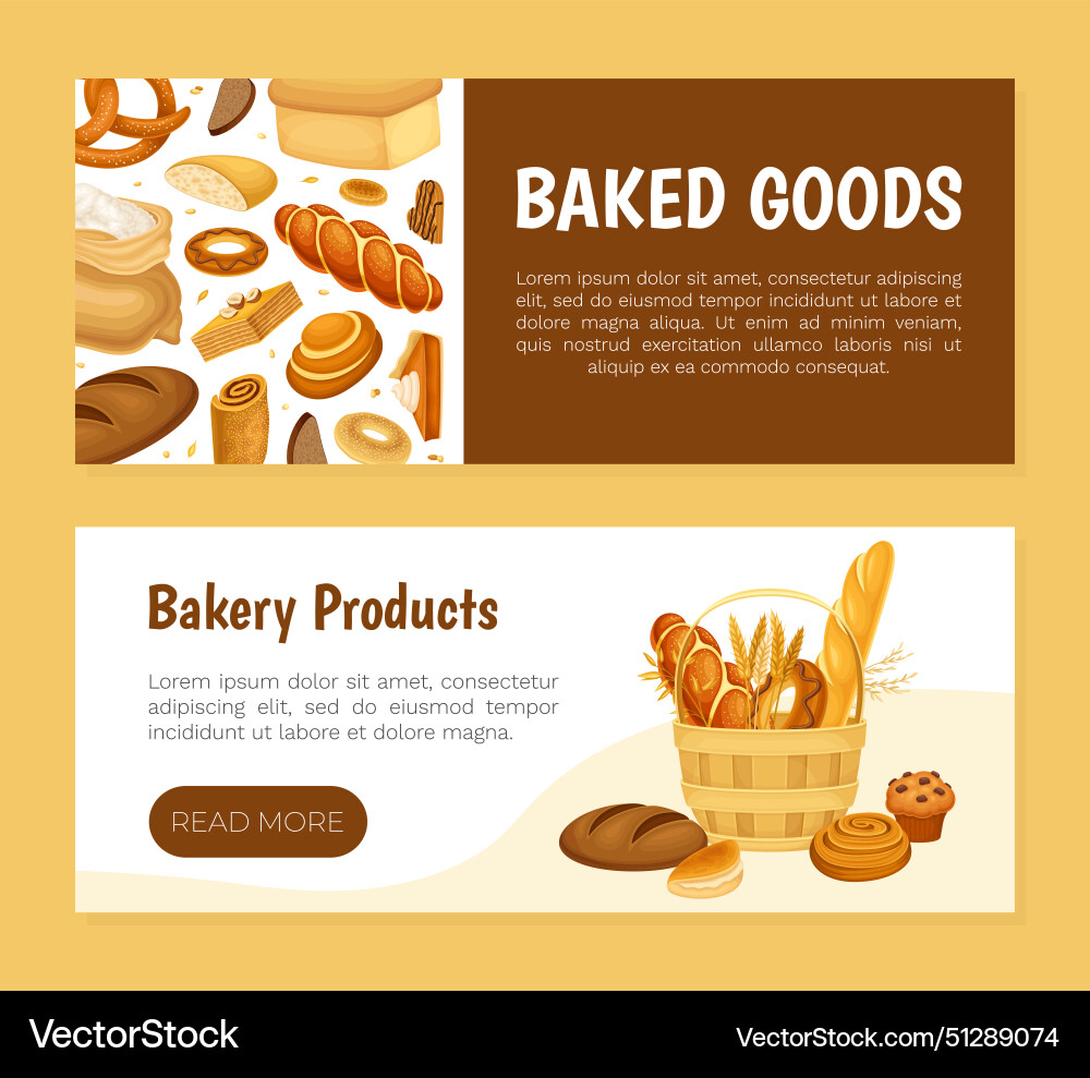 Fresh bakery banner design with baked pastry Vector Image