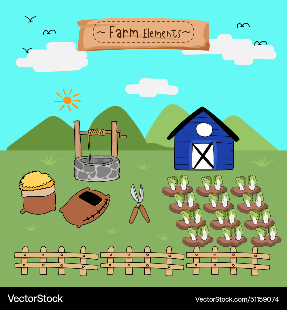Hand drawn doodle set of farm elements Royalty Free Vector