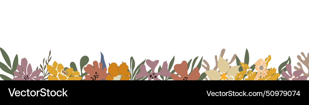 Horizontal art banner border with abstract flowers