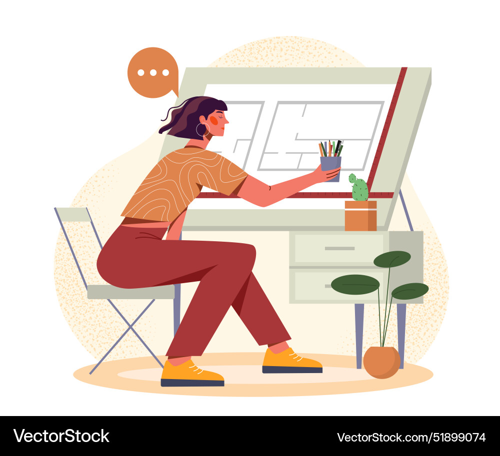 Interior designer with blueprint woman Royalty Free Vector