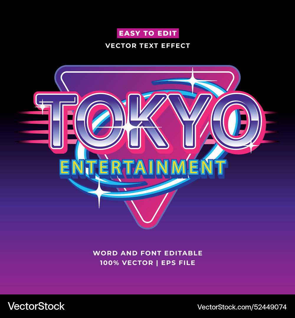 Retro tokyo japan 3d cartoon editable text effect Vector Image