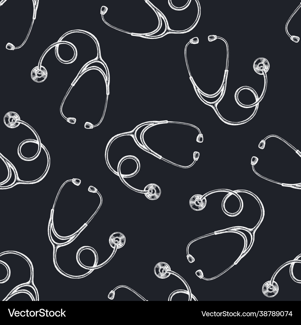 Seamless pattern with hand drawn chalk stethoscope