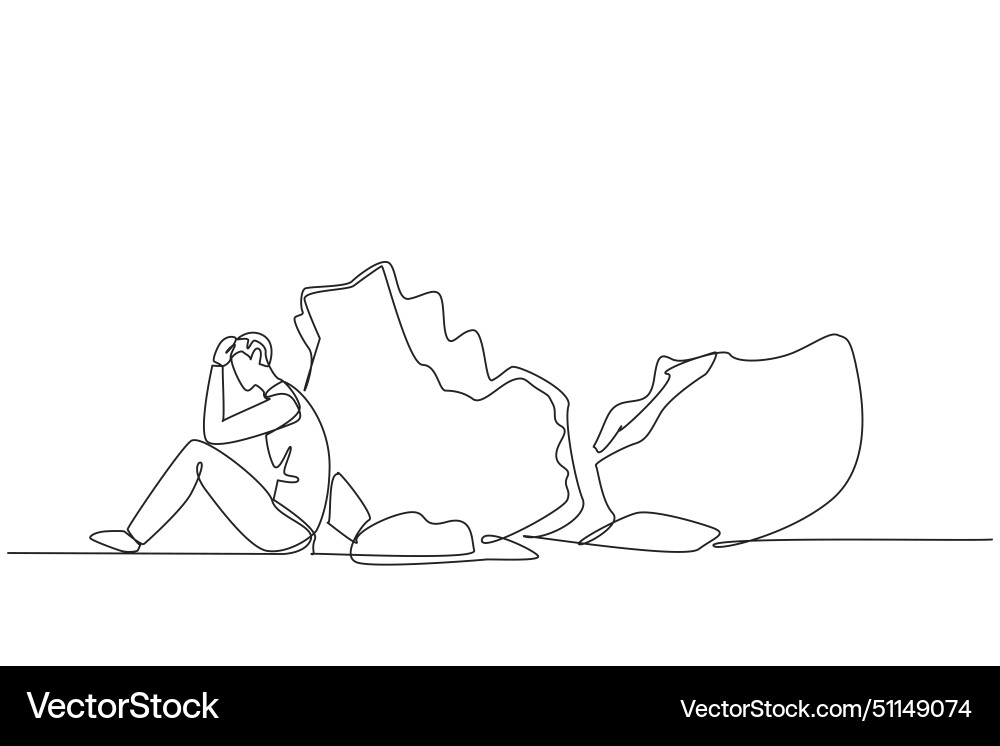 Single one line drawing businessman sit slump Vector Image