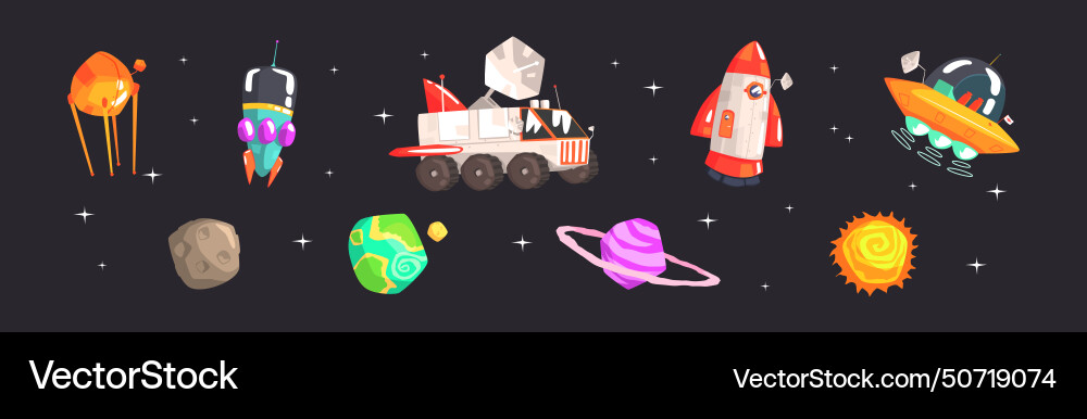 Space exploration with satellite rocket shuttle Vector Image