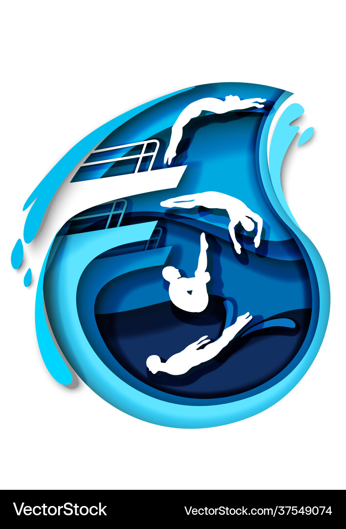 Springboard and platform diving paper cut swimmer Vector Image
