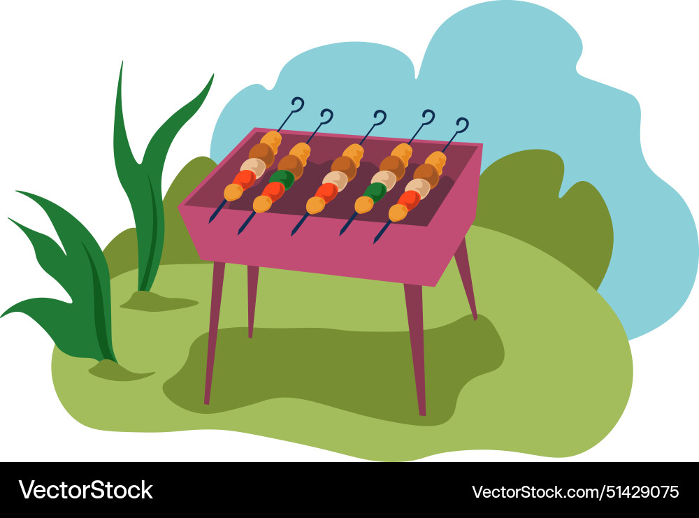 A pink grill with skewers Royalty Free Vector Image