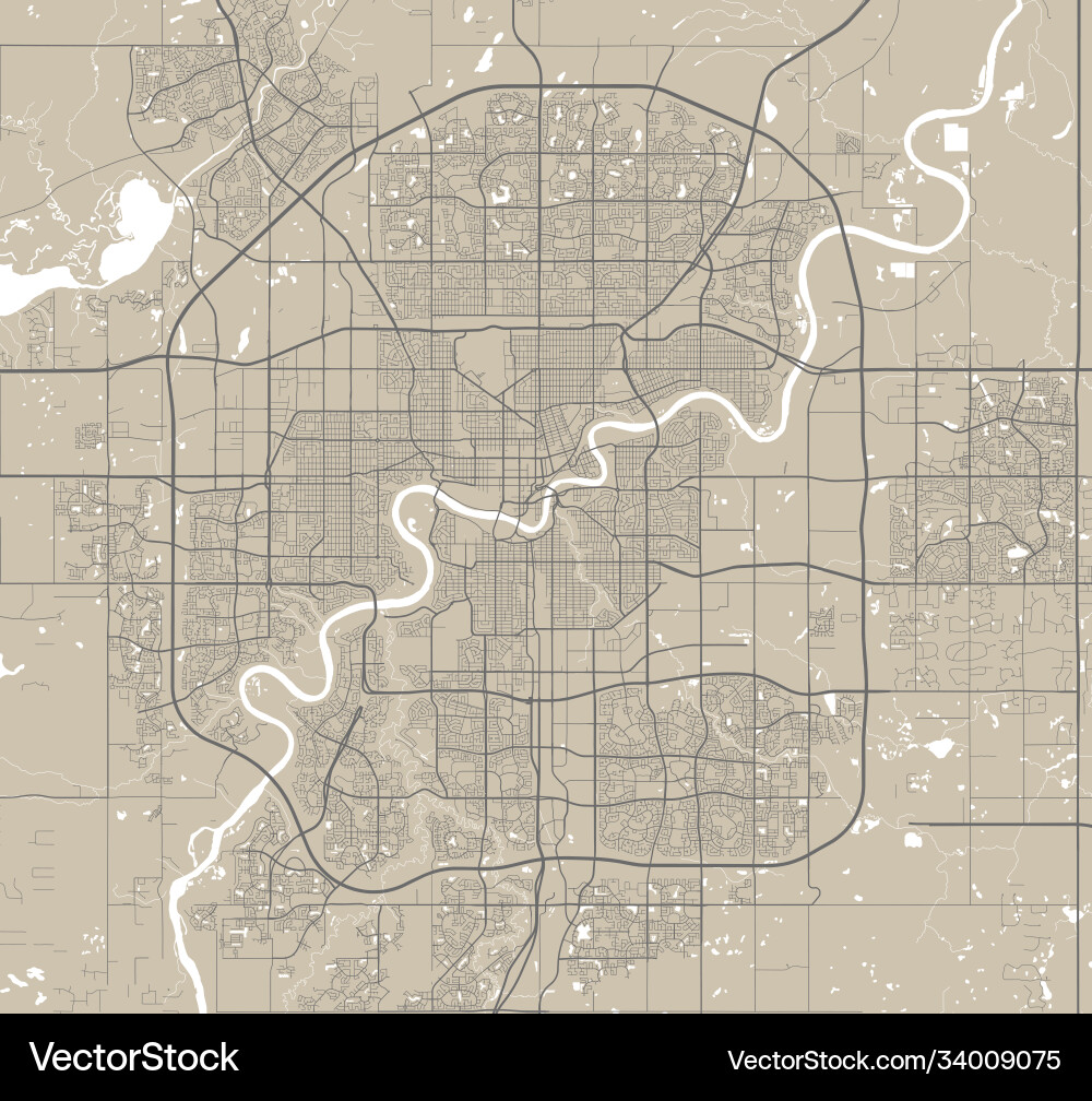 Detailed map edmonton city linear print Royalty Free Vector