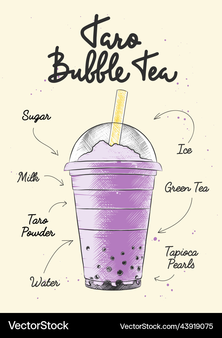 Engraved style taro bubble milk tea drink Vector Image