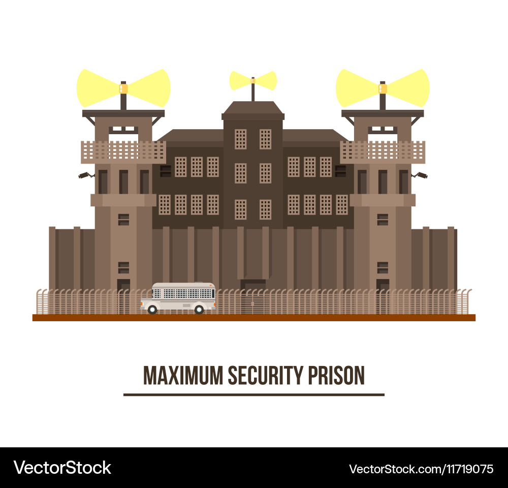 Maximum security prison with prisoner vehicle Vector Image
