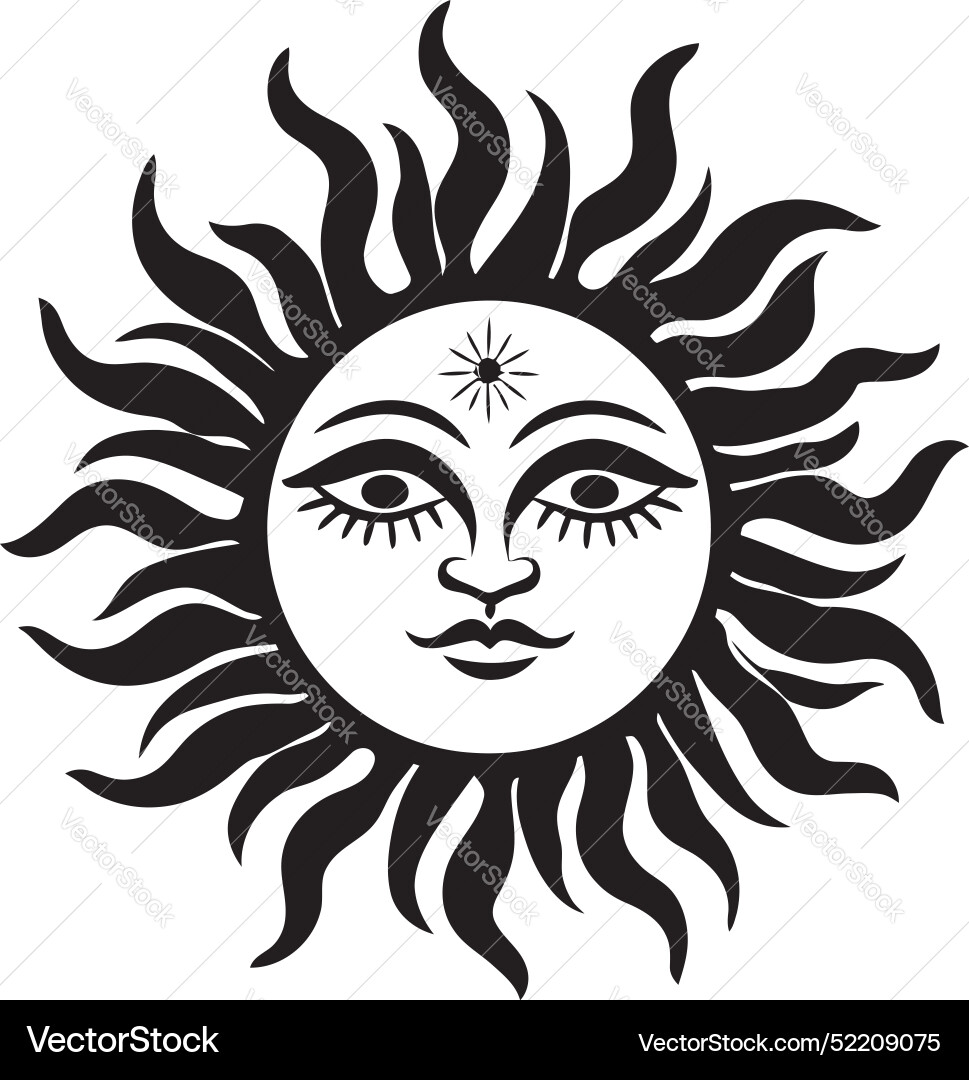 Radiant rays cartoon sun with face emblem smiling Vector Image